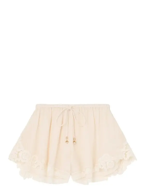 Zimmermann Awaken Lace-trimmed Crepe De Chine Shorts - Cream