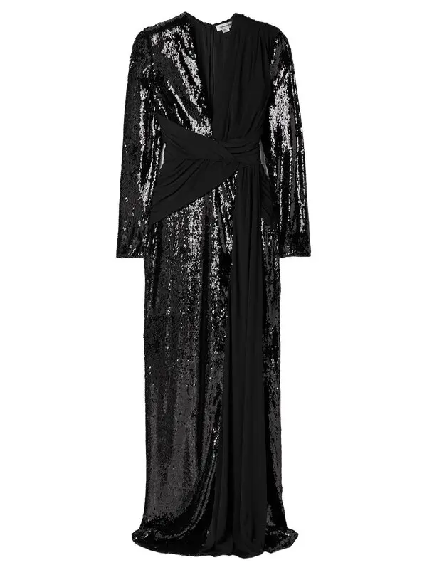 Zuhair Murad Draped Paneled Sequined Tulle And Jersey Gown - Black