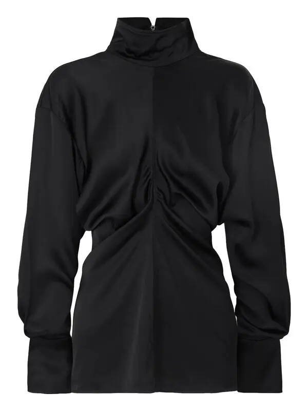 TOTEME Gathered Satin-crepe Turtleneck Blouse - Black