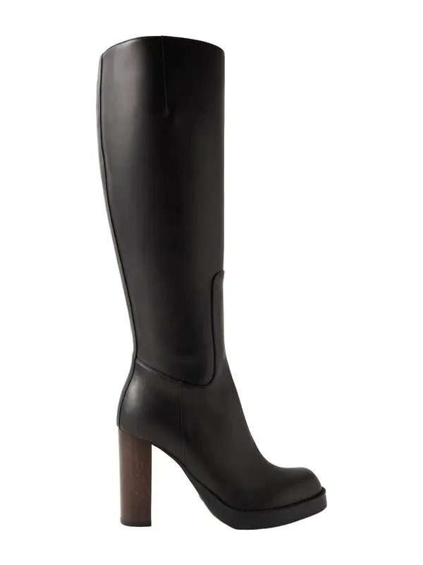 TOD'S Leather Knee High Boots - Black
