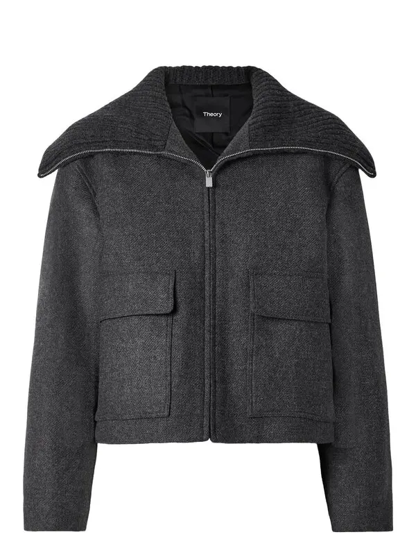Theory Ribbed Wool-trimmed Wool-blend Twill Jacket - Gray