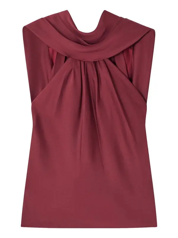 Simkhai Scarlett Cape-effect Draped Satin Top - Burgundy