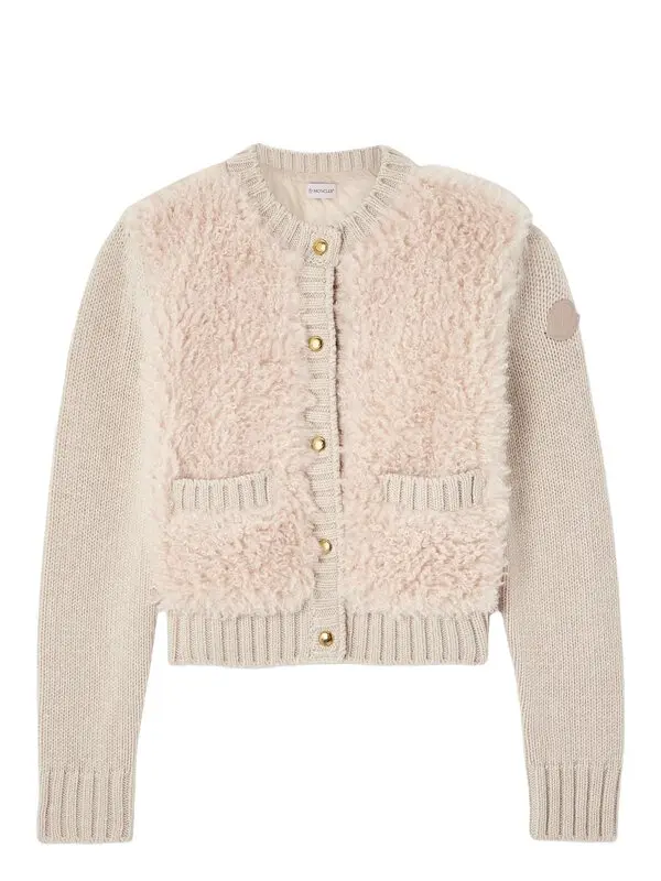 Moncler Shell-trimmed Wool Cardigan - Neutrals