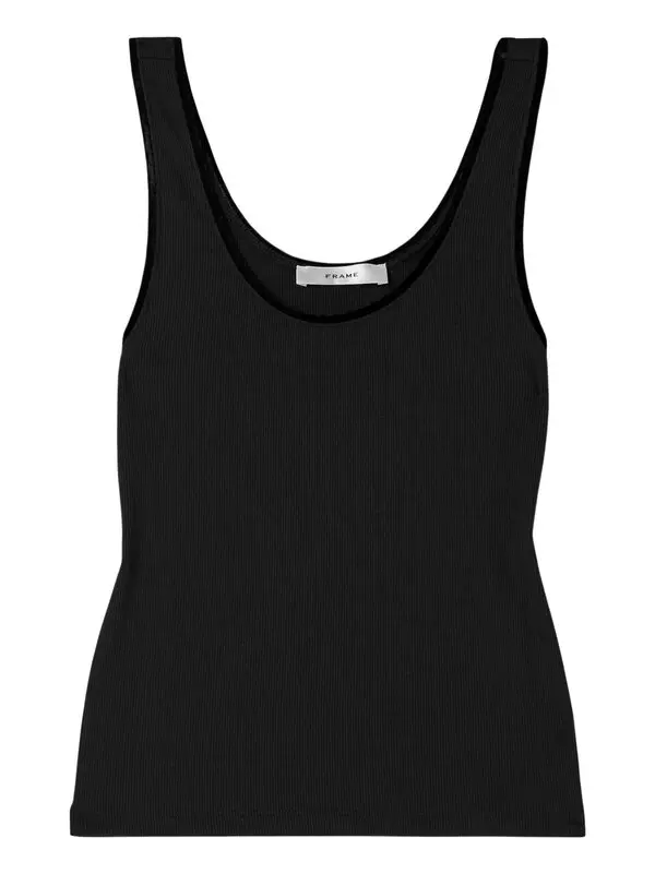 FRAME Velvet-trimmed Ribbed Stretch-modal Tank - Black