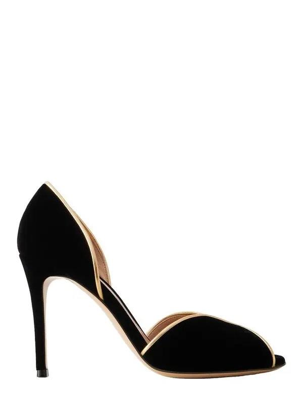 GIANVITO ROSSI 95 Metallic Leather-trimmed Velvet Pumps - Black