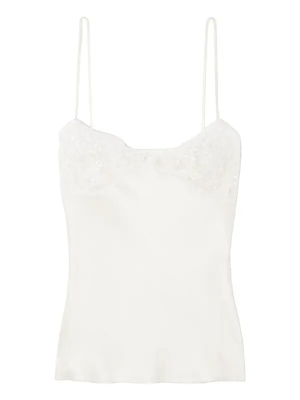Chloé Lace-trimmed Silk-satin Camisole - Neutrals