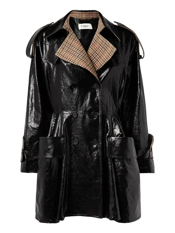 Chloé Wool-blend Trimmed Coated-linen Double-breasted Coat - Black