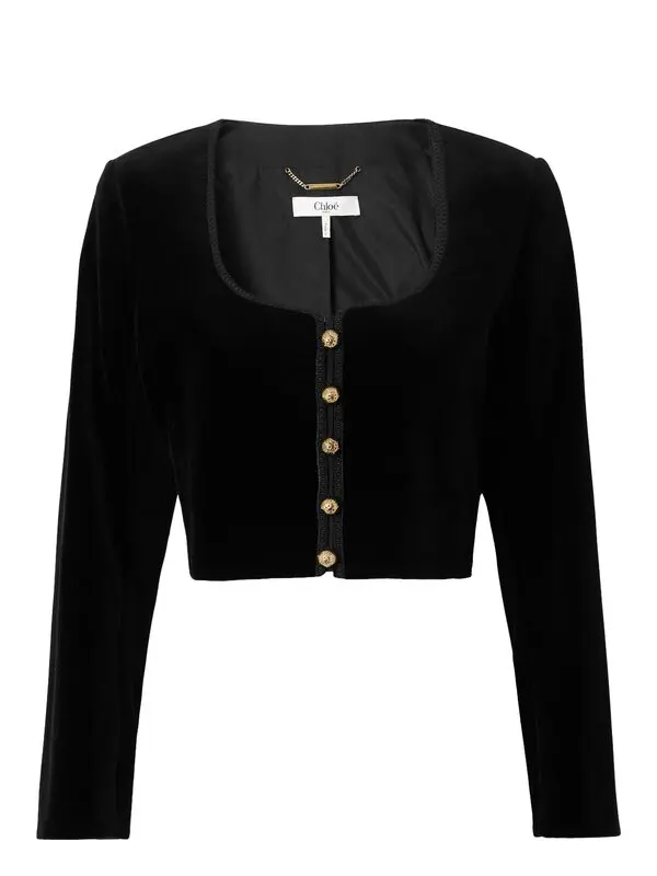 Chloé Cropped Cotton-velvet Jacket - Black