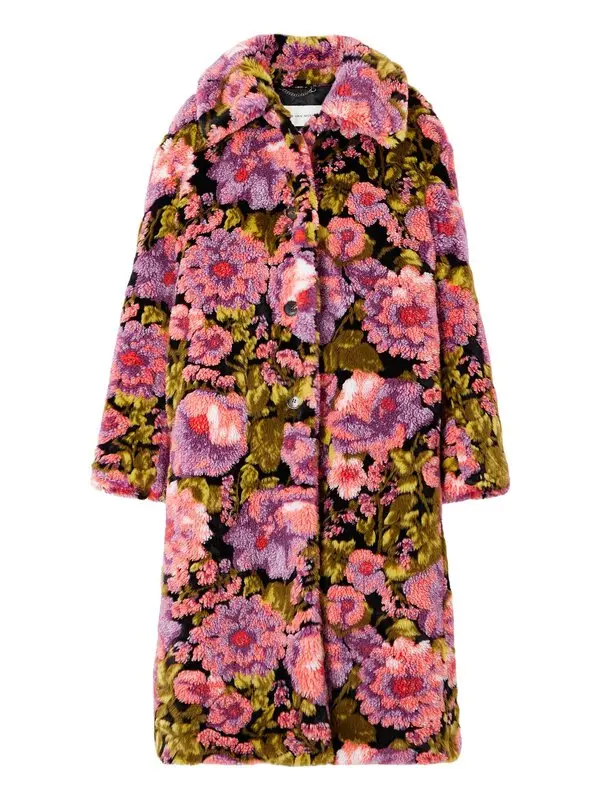 Dries Van Noten Floral-print Fleece Overcoat - Pink