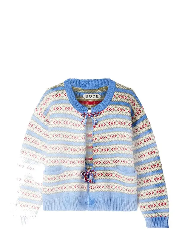 BODE Wedgewood Jacquard-knit Wool Cardigan - Blue