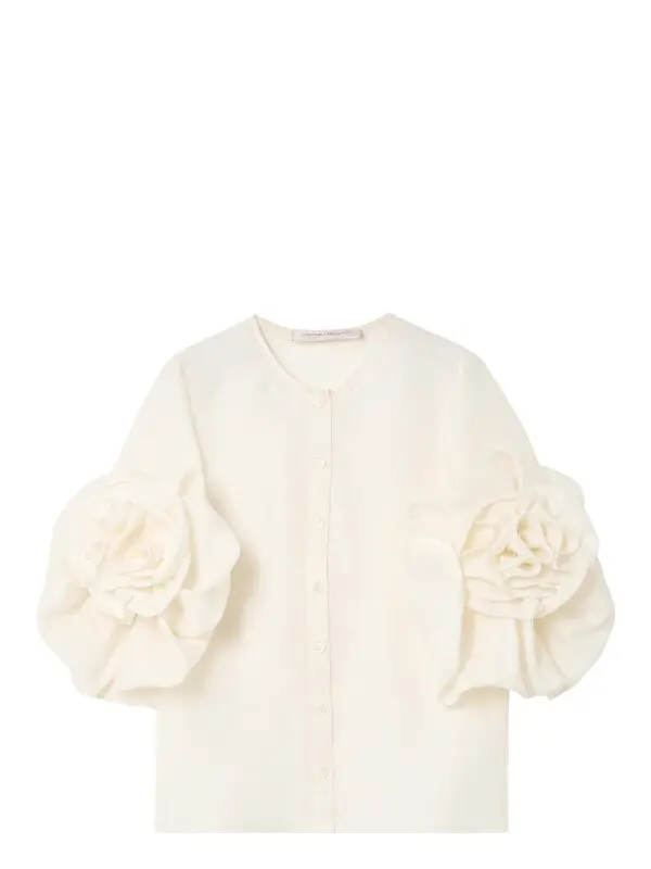 Carolina Herrera Gathered Silk Blouse - White