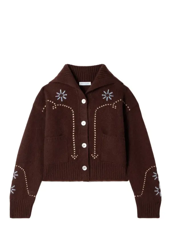 Calle Del Mar Intarsia-knit Cashmere Cardigan - Brown