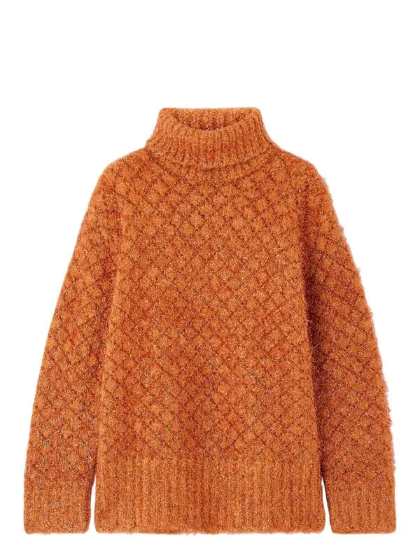 Dries Van Noten Metallic Wool-blend Turtleneck Sweater - Orange