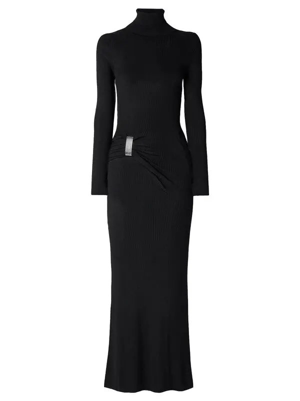 Brandon Maxwell The Lainey Embellished Ribbed-knit Maxi Dress - Black