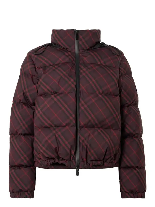 Burberry Hooded Checked Quilted Jacket - Burgundy
