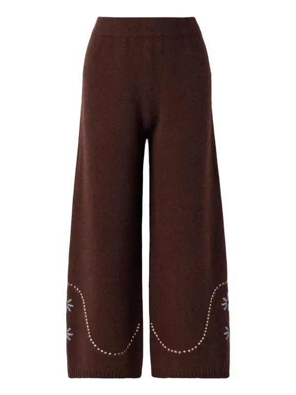 Calle Del Mar Intarsia-knit Cashmere Wide-leg Pants - Brown