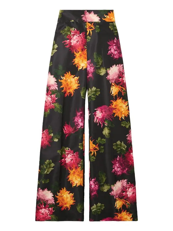 Carolina Herrera Diane Floral-print Wide-leg Pants - Black