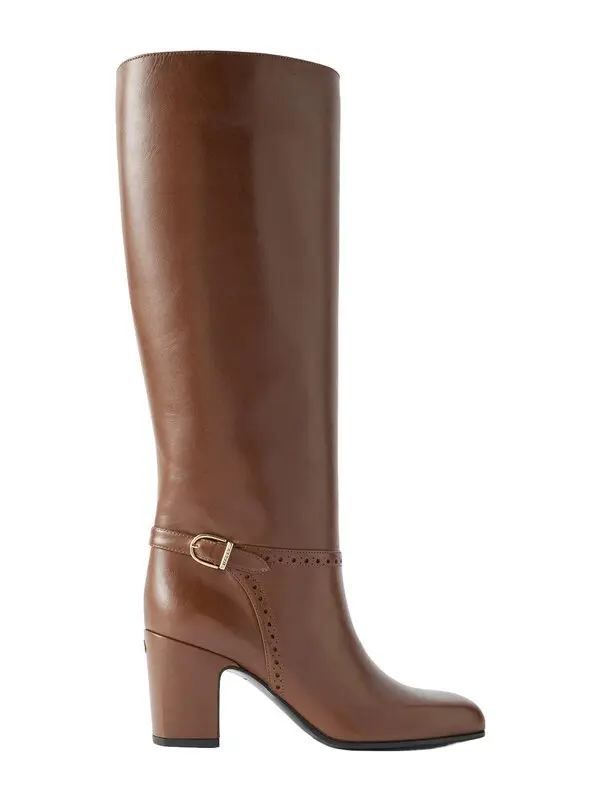 Bally Enilda Buckle-embellished Perforated Leather Knee Boots - Brown