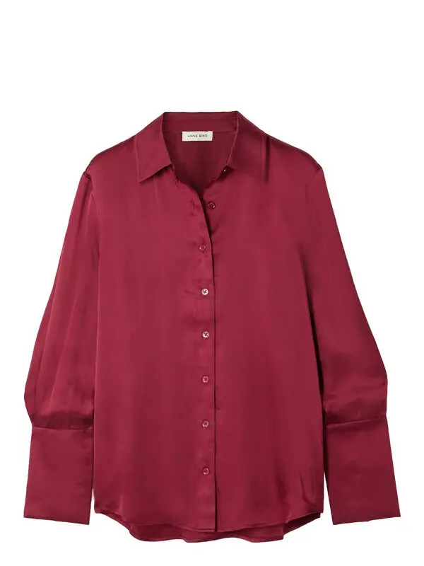 ANINE BING Amanda Silk-blend Satin Blouse - Burgundy