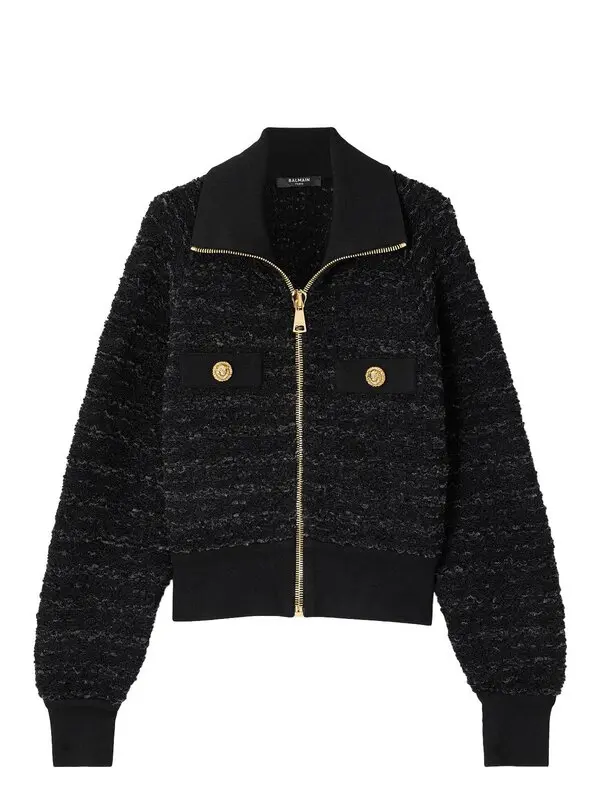 Balmain Tweed Bomber Jacket - Black