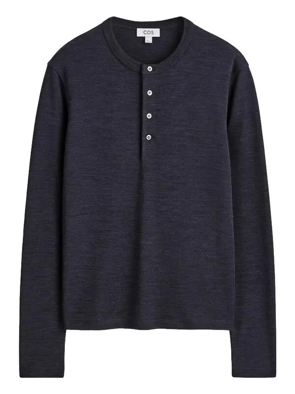 Cos Wool-blend Henley Top - Navy