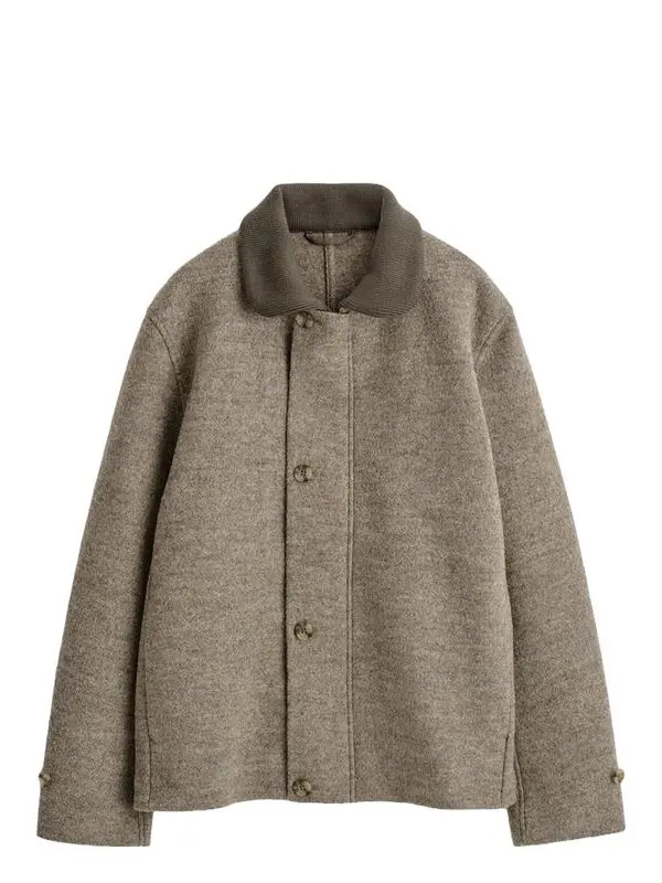 Cos Ribbed-collar Boiled-wool Jacket - Beige