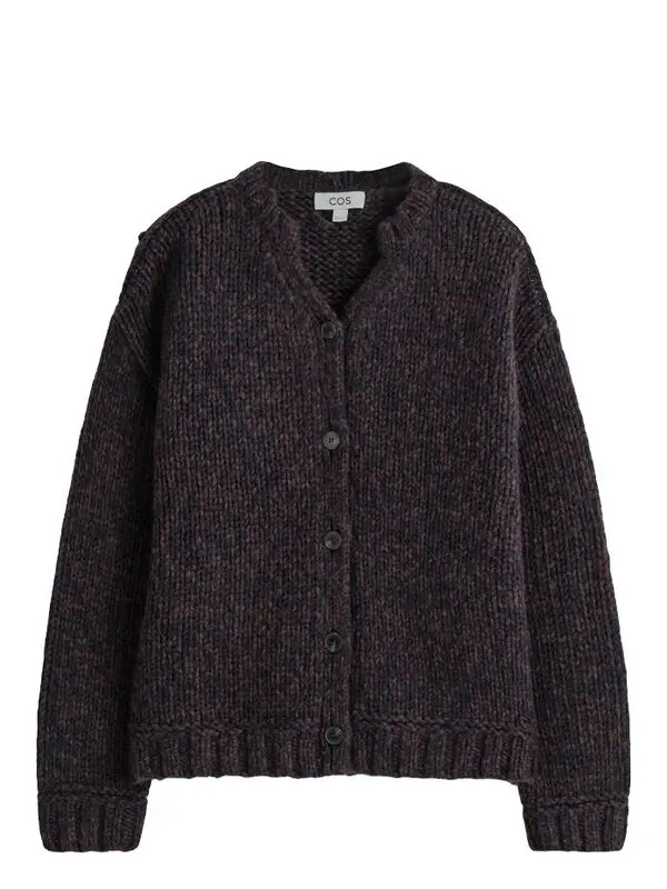 Cos Flecked Chunky Wool-alpaca Cardigan - Navy