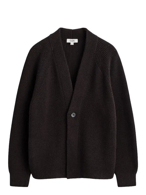 Cos Chunky Ribbed Wool V-neck Cardigan - Brown