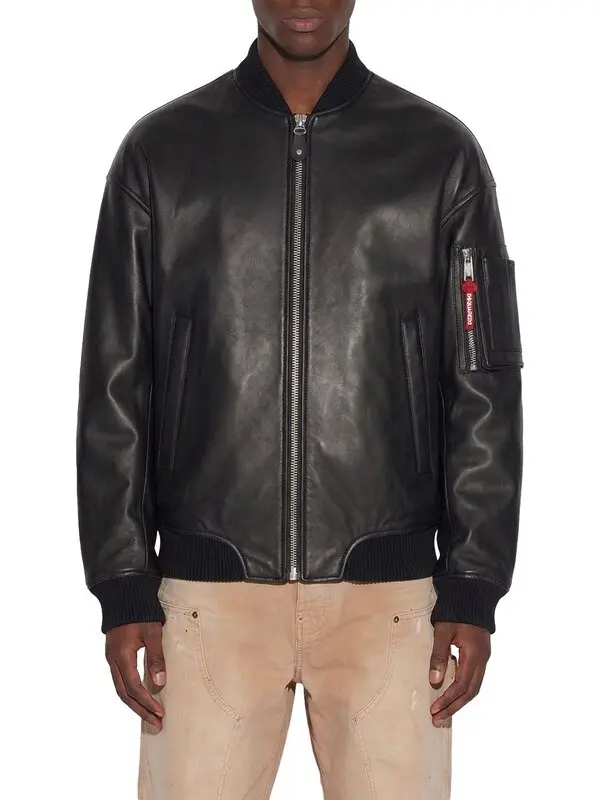 Dsquared2 Leather Bomber Jacket - Black