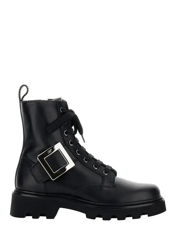 ROGER VIVIER Leather Buckled Combat Boots - Black