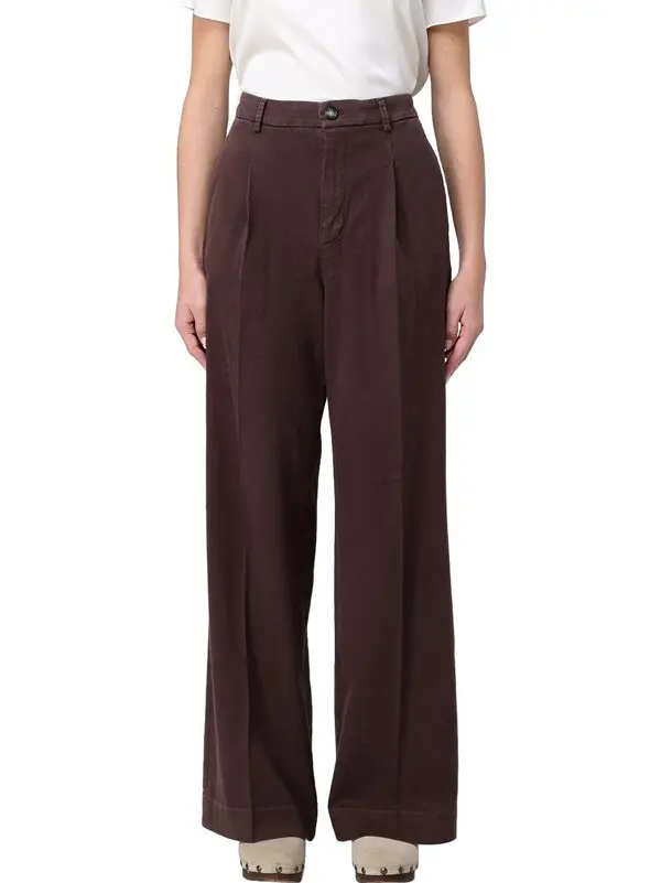 MASON'S Flat Front Wide Leg Trousers - Brown