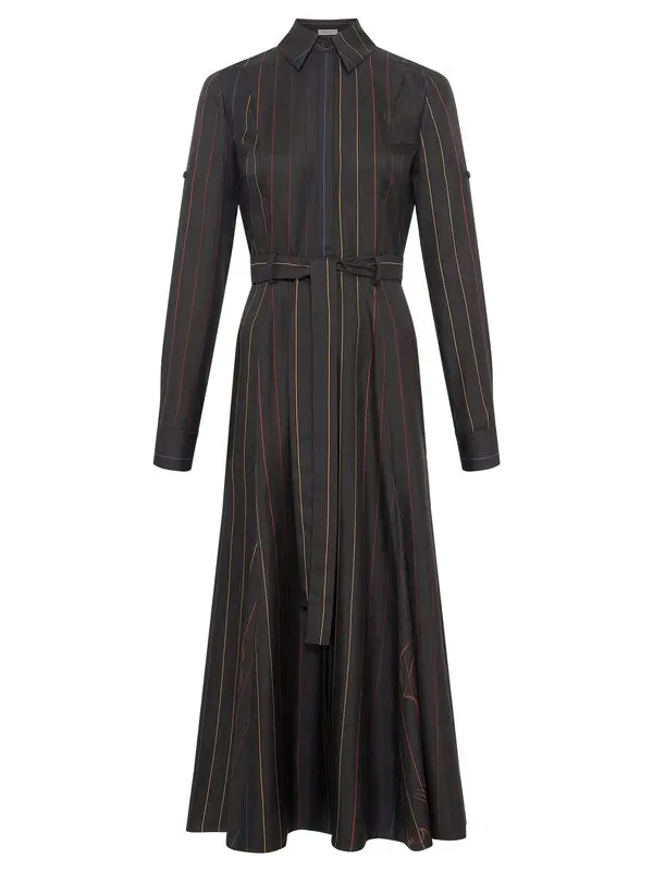 Gabriela Hearst Galway Shirtdress In Pinstripe Silk Twill - Charcoal Multi