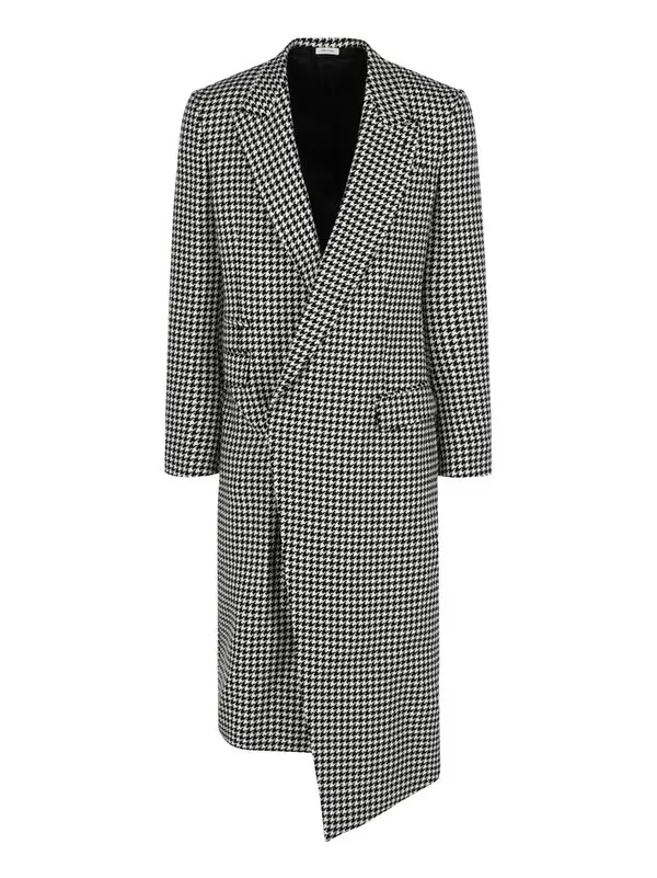Alexander McQueen Asymmetrical Houndstooth Overcoat - White