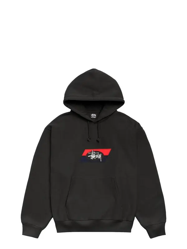 StÜssy Double Stripe Embroidered Hoodie - Black