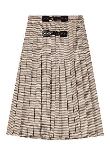 Maje Pleated Check-pattern Midi Skirt - Brown