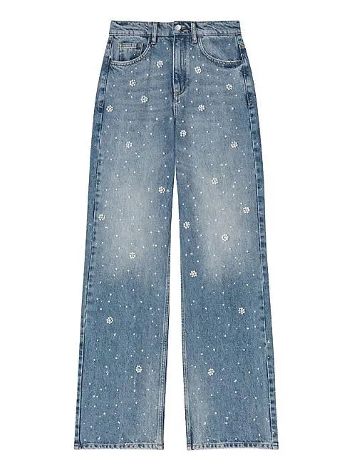 Maje Bead-embroidered Wide-leg Jeans - Blue