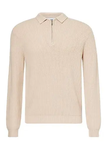 NOBL Kai Fisherman Half-zip Knitted Jumper - Oatmeal