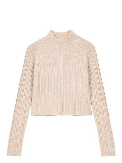Maje Cropped Cable-knit Wool And Cashmere-blend Jumper - Beige