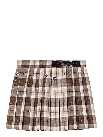 Maje Checked Rhinestone-embellished Mini Skirt - Big Brown Check