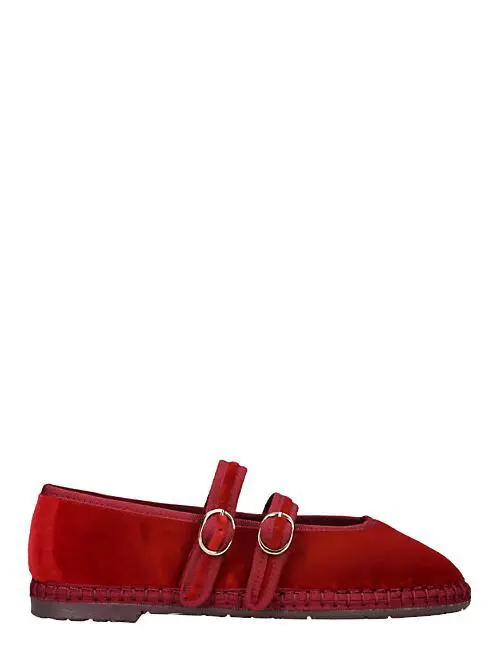 FLABELUS Claire Velvet Mary Jane Flats - Red