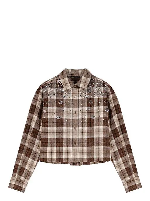 Maje Checked Rhinestone-embellished Cotton-blend Shirt - Big Brown Check