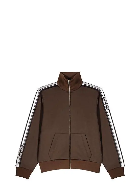 Maje Zipped Side-stripe Stretch-jersey Sweatshirt - Dark Brown