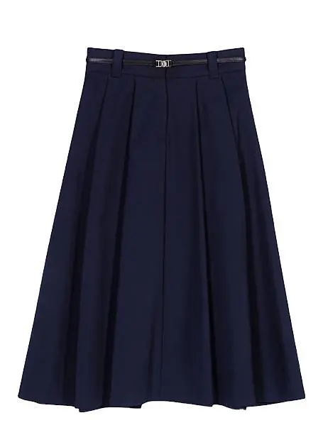 Maje Logo-belt Cotton-blend Midi Skirt - Navy