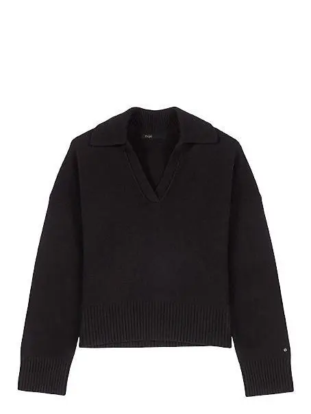 Maje Stretch Wool And Cashmere-blend Jumper - Black