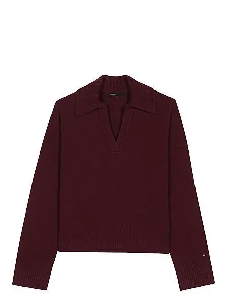 Maje Stretch Wool And Cashmere-blend Jumper - Burgundy