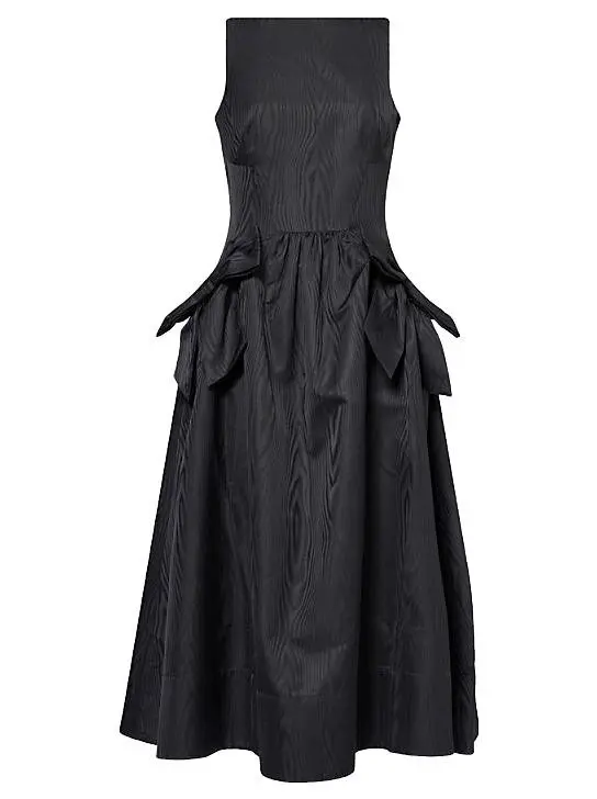 Rebecca Vallance Narcissa Bow-embroidered Taffeta Midi Dress - Black