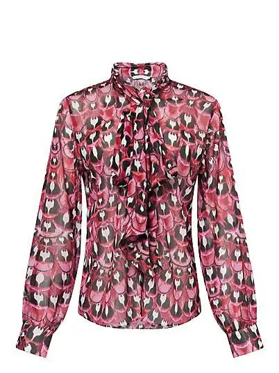 MARY KATRANTZOU Ines Tie-neck Printed Chiffon Blouse - Fuchsia Feath