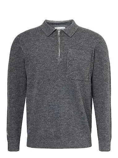 NOBL Patch-pocket Quarter-zip Knitted Polo Shirt - Charcoal