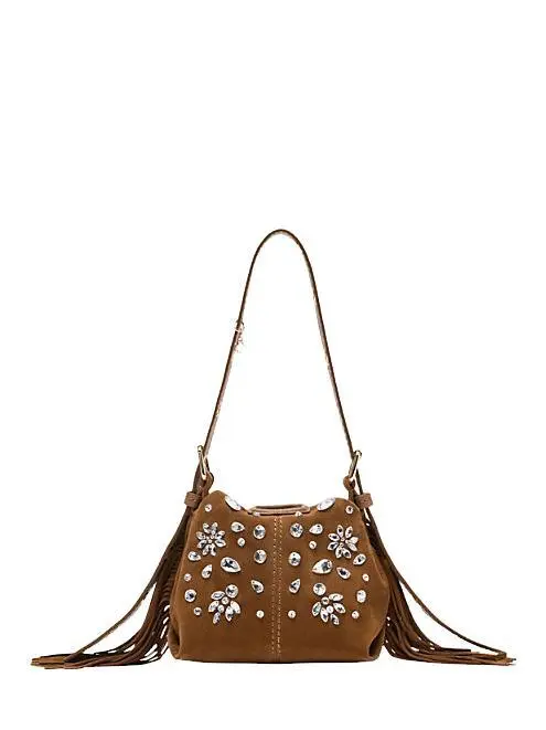 Maje Miss M Micro Suede Shoulder Bag - Camel