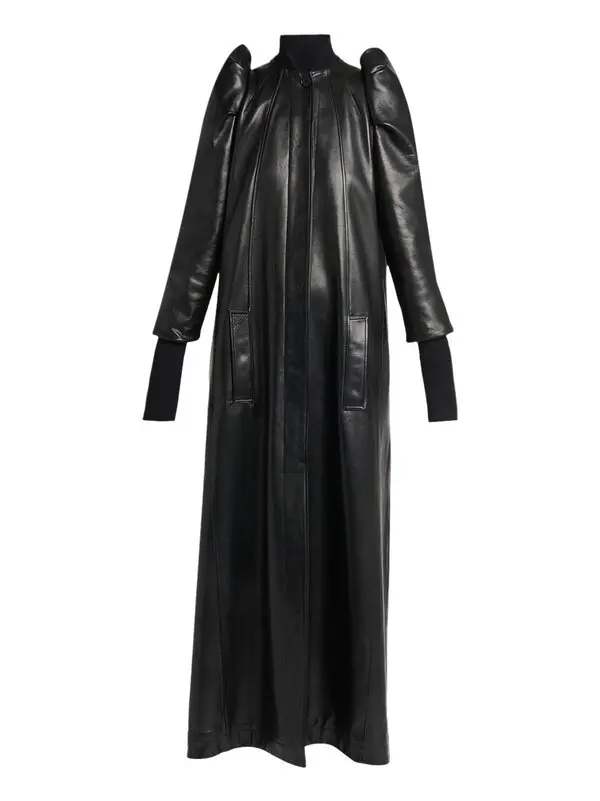 Alexander McQueen Structured Puff-sleeve Long Leather Coat - Black